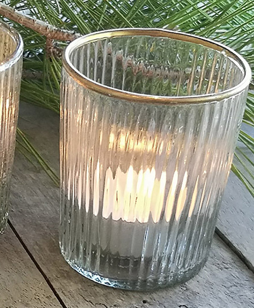 Gold Rimmed Ribbed Glass Tea Light Votive | Wedding Table – The Danes