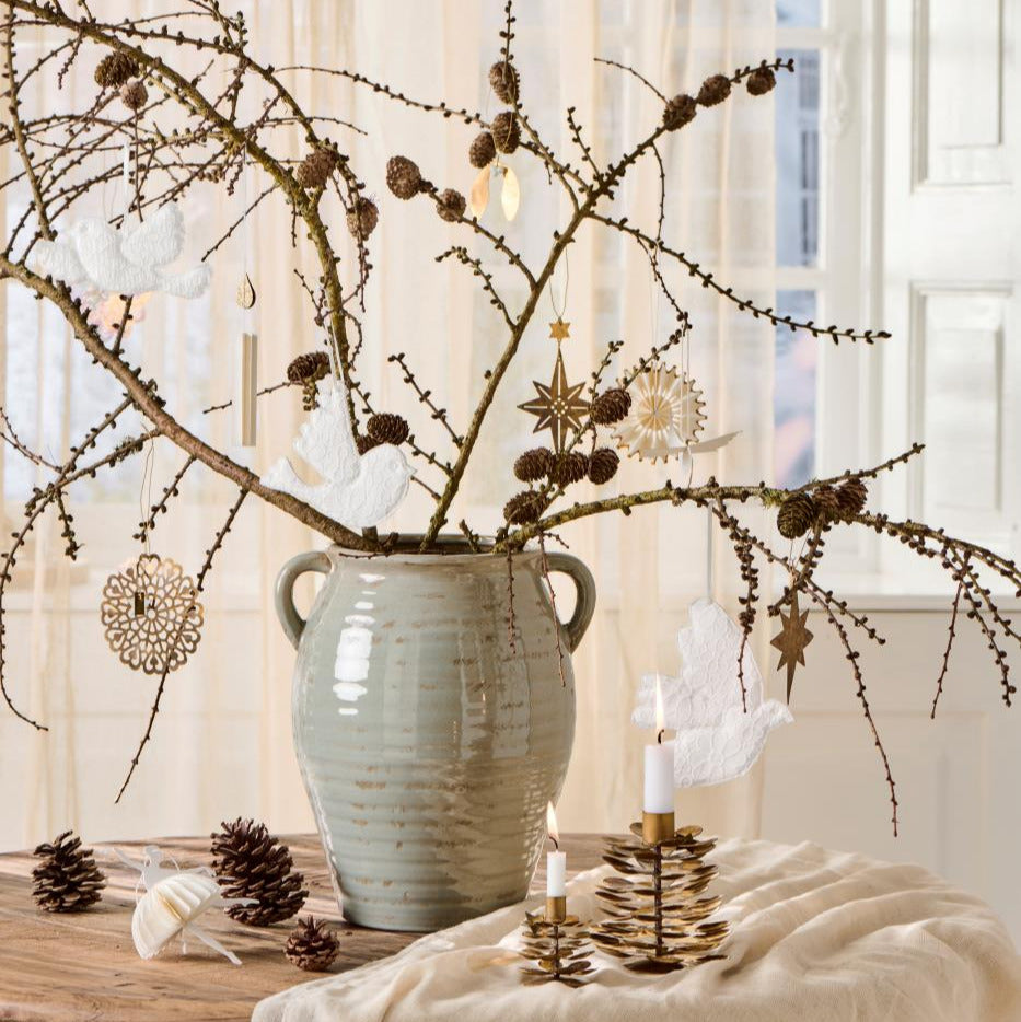 Paper Fan Snowflake Christmas Tree Decoration | White & Gold Glitter ...
