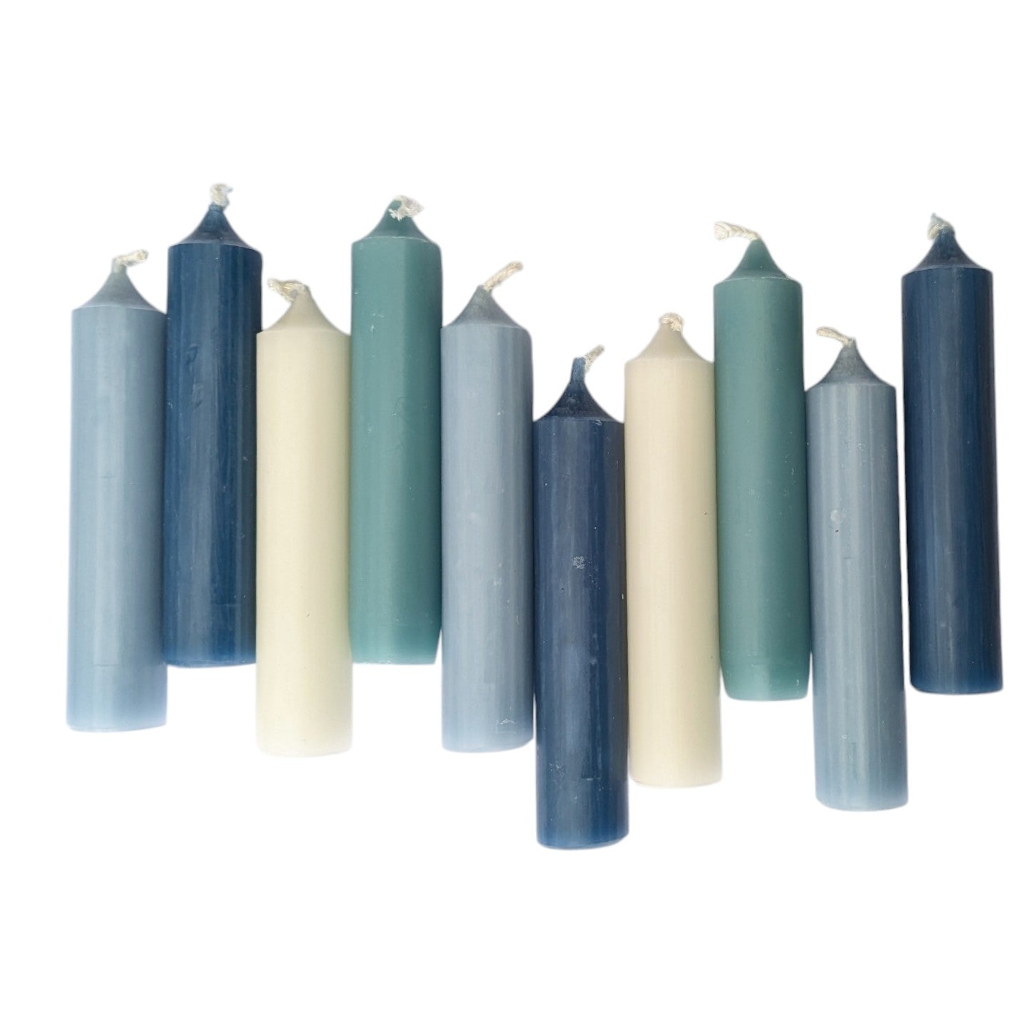 10 Mixed Short 11cm x 22mm Candles | Classic Blue Colour Assortment ...