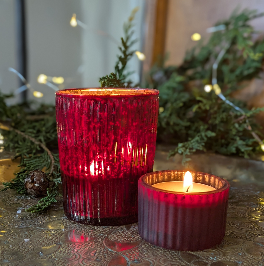 Red Metallic Ribbed Tea Light Voitive – The Danes