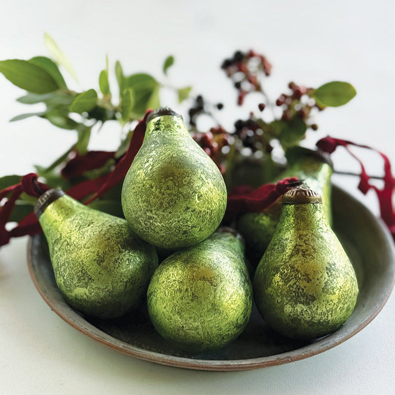 Antique Green Glass Pear Bauble Decoration | 2 Sizes – The Danes