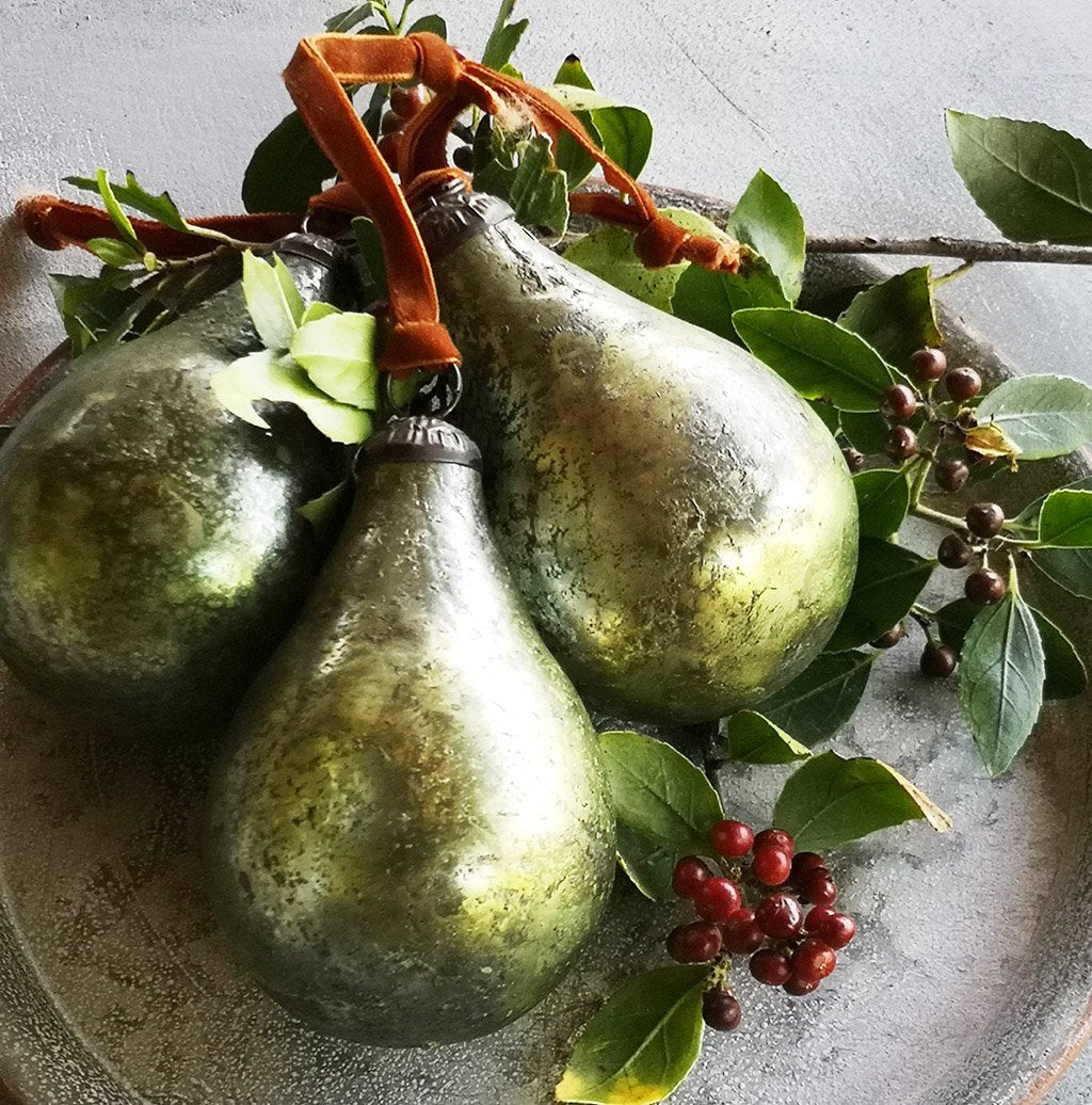 Antique Green Glass Pear Bauble Decoration | 2 Sizes – The Danes