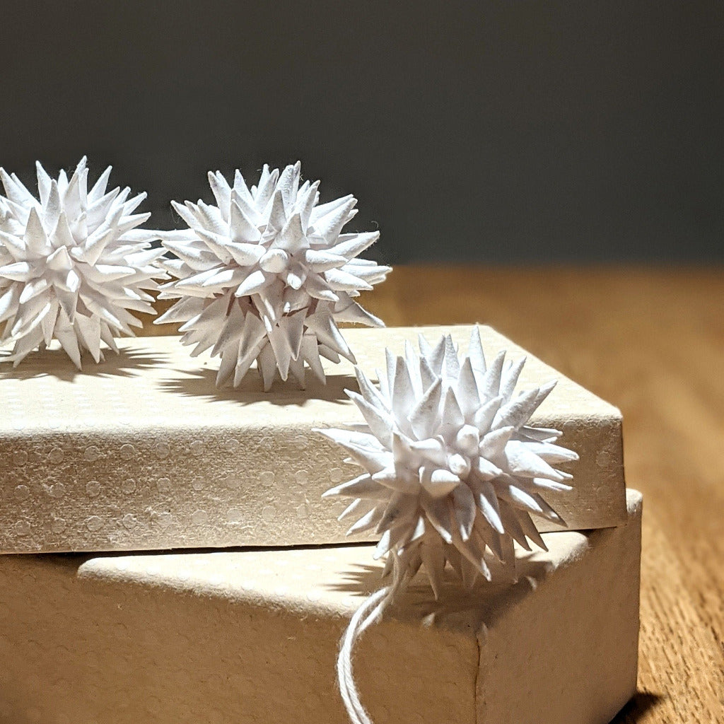 6 White Spiky Paper Bauble Decorations | Fair Trade – The Danes